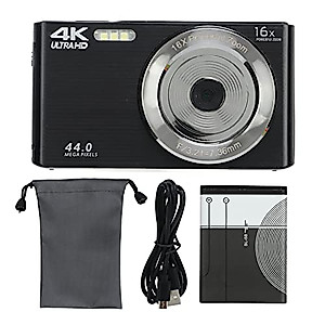 16X Digital Zoom Camera, Easy to Use 44MP Portable 4K HD Camera Built in Fill Light for Recording (Black)