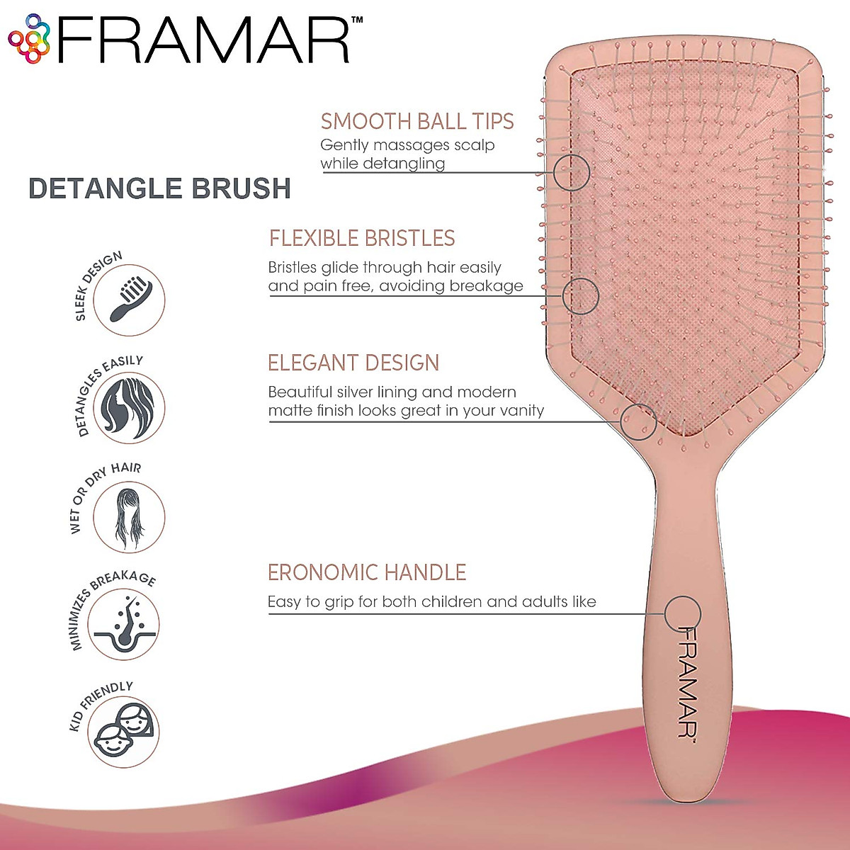 FRAMAR Paddle Brush For Thick Hair, Paddle Hair Brush, Detangle Brush, Wet Paddle Brush, Hairbrush For Women, Hair Brush For Men, Wet Detangler Hair Brush