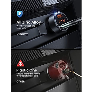 AINOPE Car Charger Adapter, Dual QC3.0 Port 6A/36W Fast USB Car Charger All Metal Cigarette Lighter USB Charger Voltage Display Compatible with 11/11 pro/XR/X/XS/8, Galaxy Note 8/S9/S10+/S8-Black