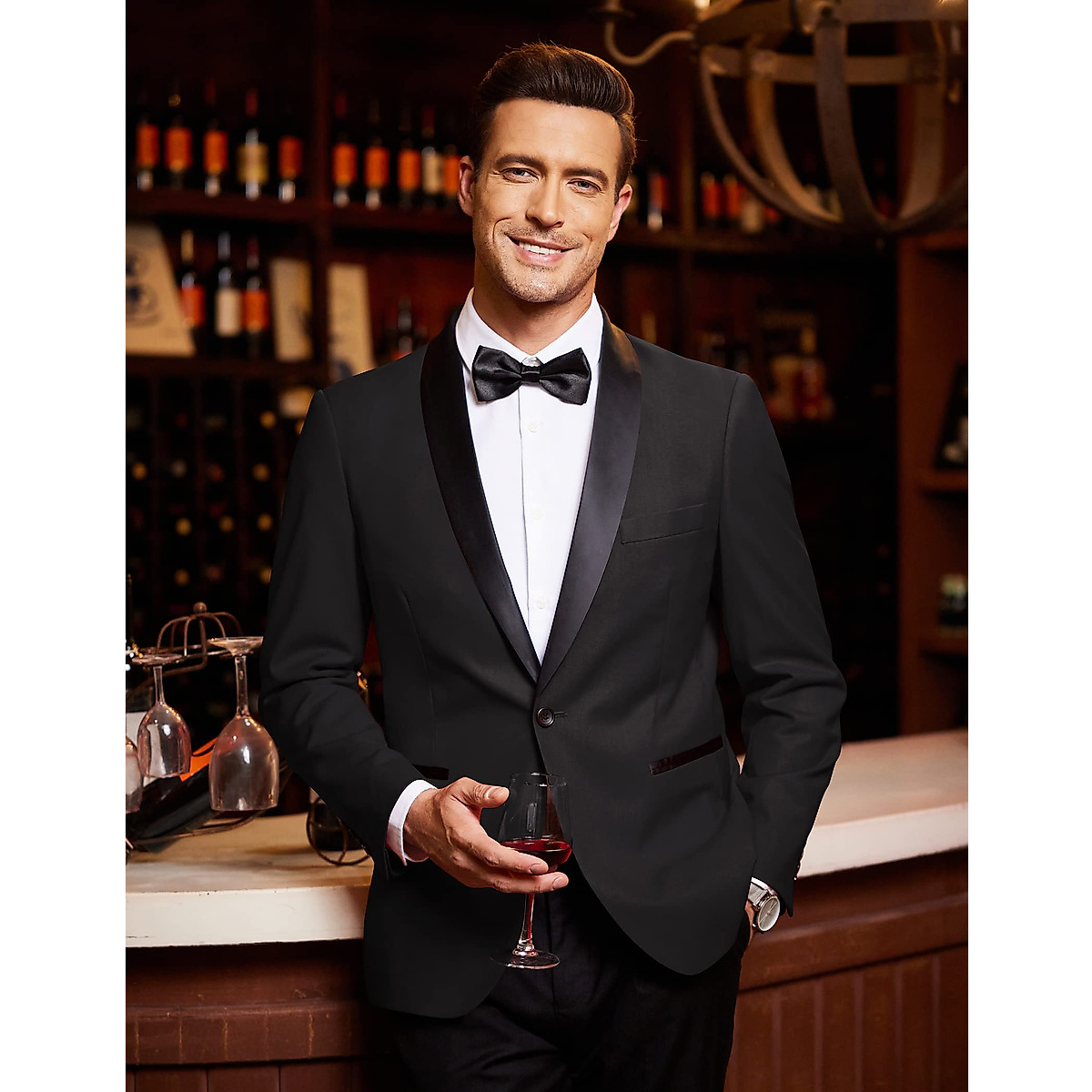 COOFANDY Men's Slim Fit Tuxedo Jacket Casual Wedding Suit One Button Dress Blazer for Dinner,Prom,Party Black