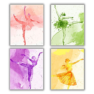 4 Set - Ballet Art Painting Elegant Dancing Canvas Art Pictures - Ballerina Print Ballet Dancer Collection Poster - Fashion Women or Girl Bedroom Dance room Home Decor Gift - No Frame,8"x10"