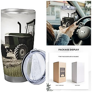 Tractor Agriculture Tranquil Tumbler with Lid and Straw 20oz Stainless Steel Car Cup for Hot and Cold Drinks, Double Wall Insulated Travel Coffee Mug Reusable Drink Thermos Cup Birthday Gifts