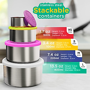 SIMPLY PEP Stainless Steel Container with lids Kids Lunch Containers - Set of 4 Stainless Steel Snack Containers Dip Containers For Lunches Metal Kids Lunch Box Container