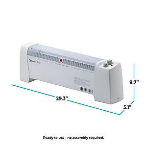 Comfort Zone Electric Baseboard Space Heater with Adjustable Thermostat, Dent-Proof End Panels, Overheat Protection, Tip-Over Switch, & Stay-Cool Body, Ideal for Home, Bedroom, & Office, 1,500W, CZ600