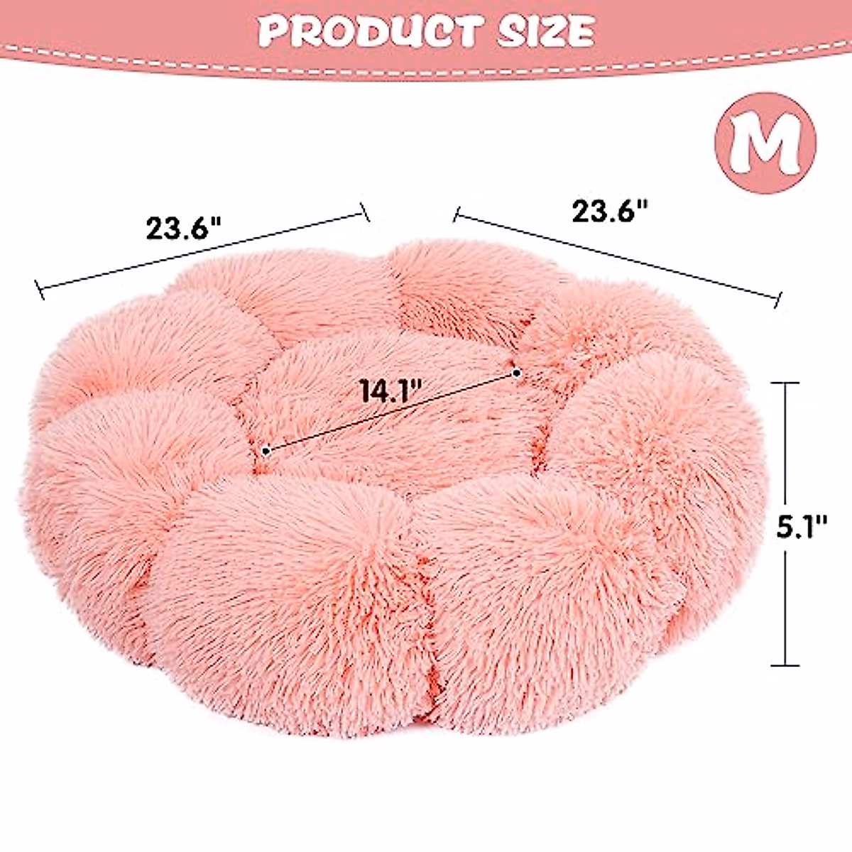 SENNAUX Cat Bed - Cute, Washable Pink Donut Bed for Indoor Cats and Small Dogs, Soft, Fluffy, Anti-Anxiety, Self-Warming, Blush Pink