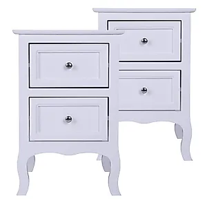 2Pcs Country Style End Side Table,2-Tier Wooden Night Tables with 2 Drawers Storage Cabinet Large Size Tables Night Stand Set 2 Living Room with Drawer Bedside Tabes for Bedroom