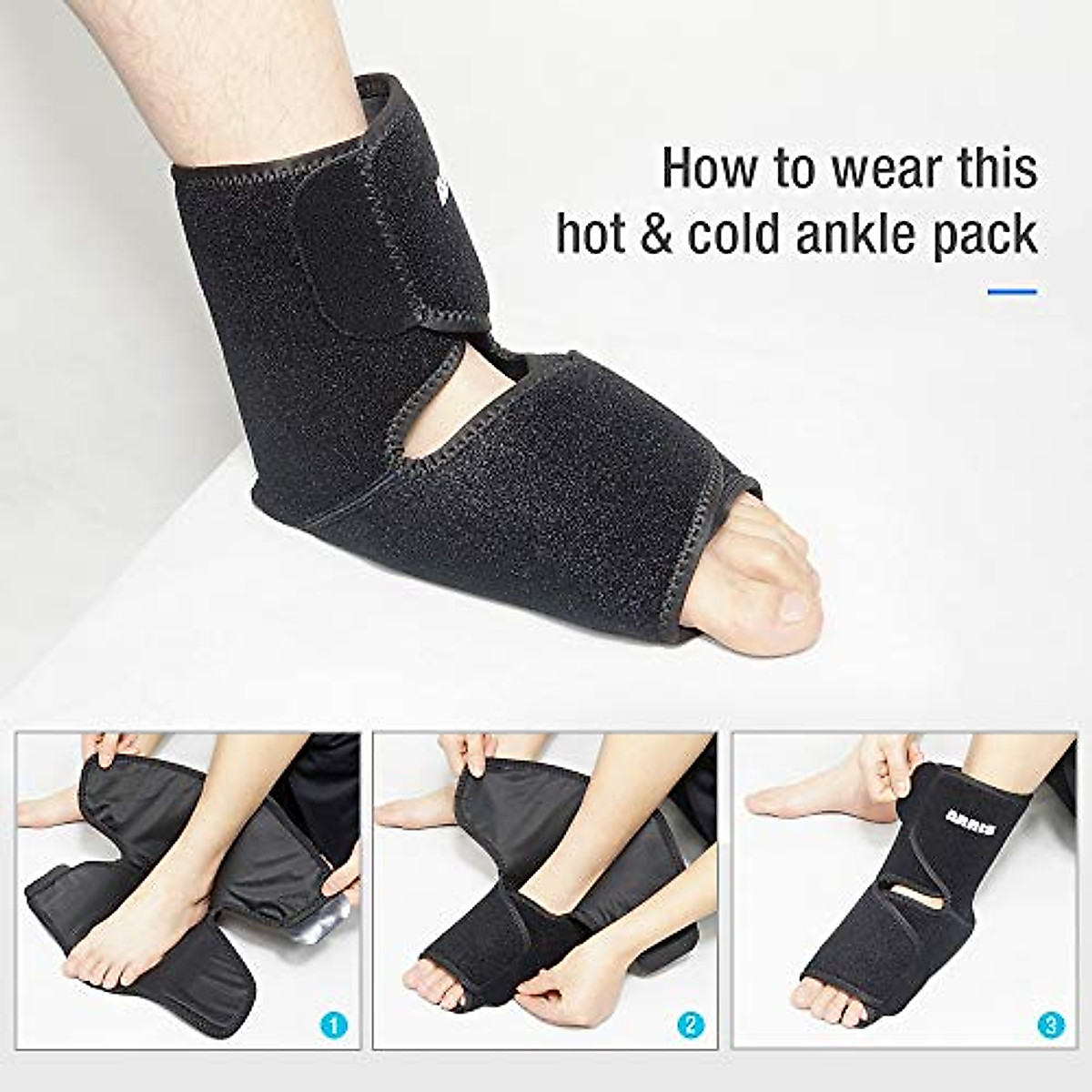 ARRIS Ice Pack Wrap for Ankle, Soft Foot Brace with Reusable Flexible Gel Pack for Heel Injuries, Bursitis, Pain Relief, Plantar Fasciitis, Achilles Tendonitis and Ankle Sprain, Swelling