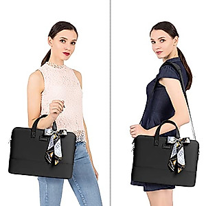 MOSISO Laptop Bag for Women, 15-15.6 inch Computer Bag Compatible with MacBook Pro 16 inch, HP, Dell, Lenovo, Asus, Razer Notebook, Laptop Shoulder Messenger Bag with Strap and Silk Scarf, Black