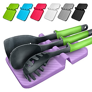 Luxet Updated Spoon Rest for Kitchen Counter, Heat-Resistant Silicone Utensil Rest for Countertop with Drip Pad,Non-Slip Spoon Holder for Stove Top Kitchen and Grill Utensil Holder Lid (Purple)