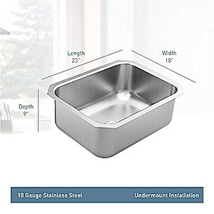Moen GS18190 18000 Series 23.5-inch 18 Gauge Undermount Single Bowl Stainless Steel Kitchen Sink, 9-inch Depth