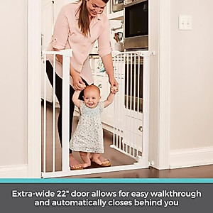 Toddleroo by North States Tall Bright Choice Auto-Close Baby Gate with Door. Pressure Mounted Baby Gate for Doorways, Child Gate Fits Openings 29.75” to 40.5” Wide. (36" Tall, White)