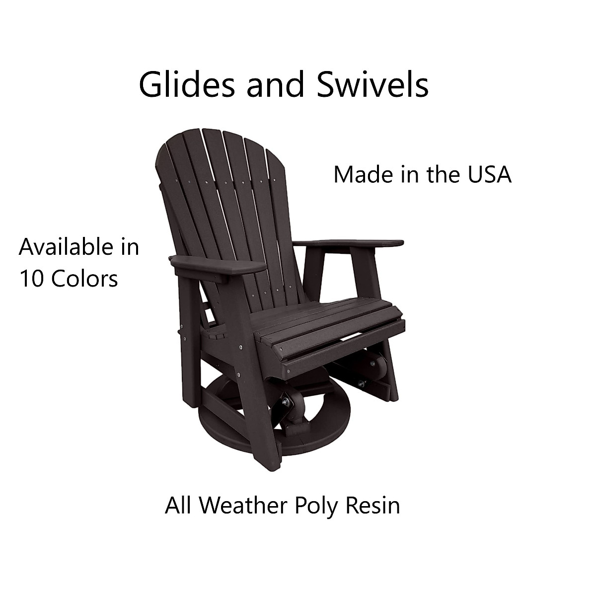 Phat Tommy Glider for Outside Patio - Outdoor Swivel Glider Chair - Poly Outdoor Furniture, Adirondack Porch Glider Chair, Brown