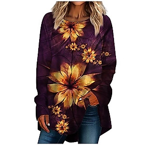 Womens Crewneck Sweatshirt Winter Shirts for Women Long Sleeve Plus Size Fall Tops for Women Long Sleeve Womens Tops Printed Blouse O Neck Tunic Tops Loose Sweatshirts Dressy Casual Pullover
