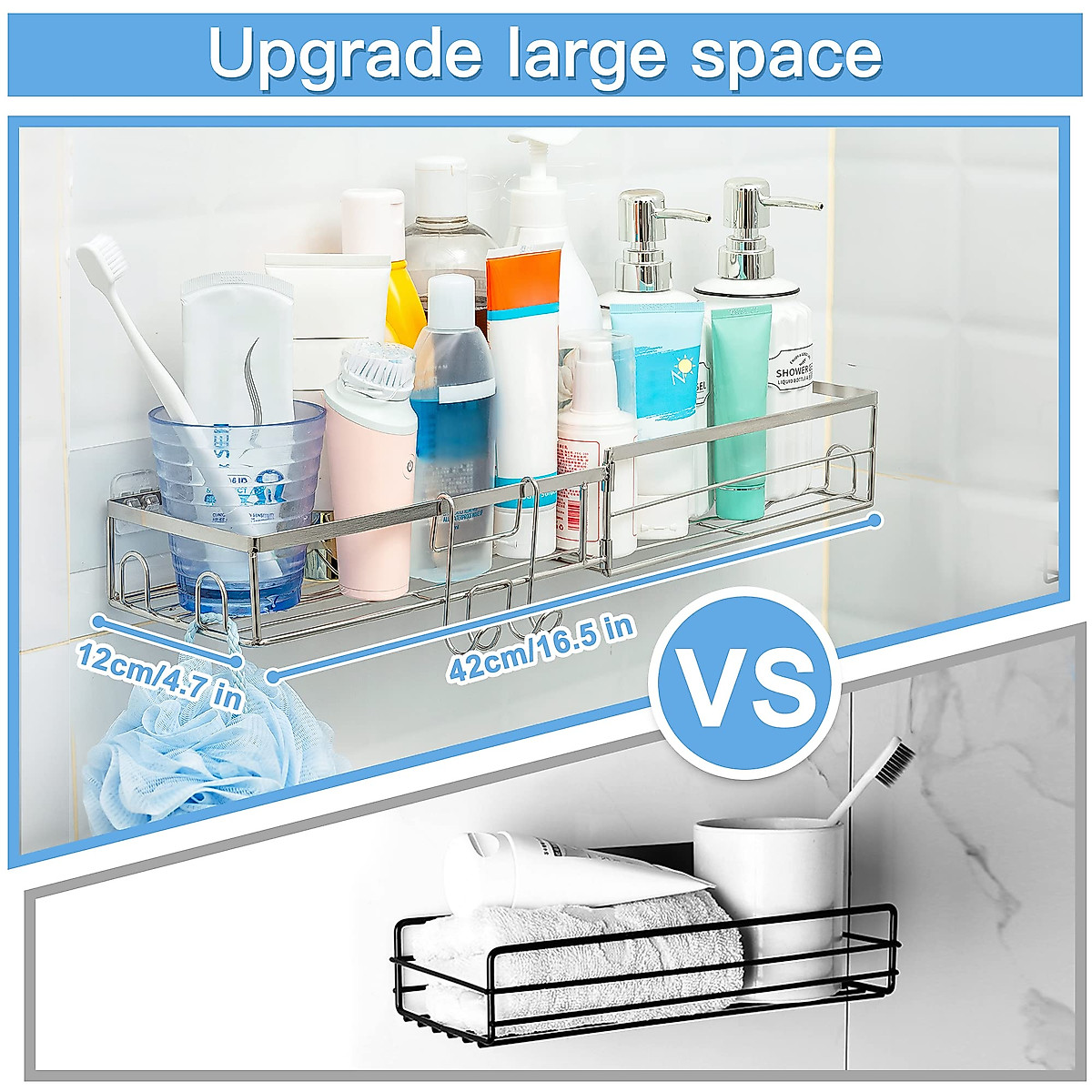 ETECHMART Corner Shower Caddy, 0°- 330°Rotation Adhesive Shower Shelves Organizer for Bathroom, SUS304 Rustproof Floating Storage Rack for Inside with Hooks, No Drilling - 2 Pack/Sliver