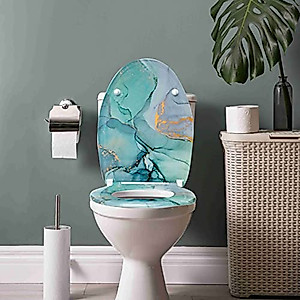 Musesh Elongated Toilet Seat Slow Close Green Ink Abstract Marble Colorful Soft Close Toilet Seat Cover Replacement Toilet Seat Removable Toilet Seat 1 Pack