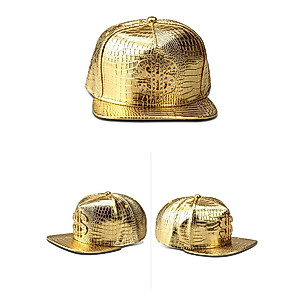 Hip Hop Hat,Flat-Brimmed Hat,Rock Cap,Adjustable Snapback Hat for Men and Women (Gold)