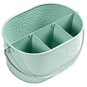 CLEENTABLE Farmhouse Chic Utensil Caddy, Green, Galvanized Steel, 10 x 6.5 x 5.5 inches, 4 Compartments, 2 lbs Capacity