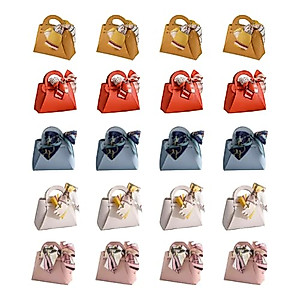20 Leather Gift Bags with Ribbon in Assorted Colors (Pink, Red, Yellow, Orange, and Blue) for Baby Showers, Bridal Showers, Birthdays, Anniversary, 4 of each Color, 4.73’’*2.17’’*5.12’’