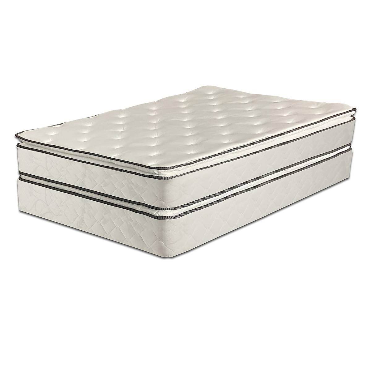 Mattress Solution Medium Plush Double Sided Pillowtop Innerspring Fully Assembled Mattress and 8" Metal Box Spring Set, Queen, 8" Foundation