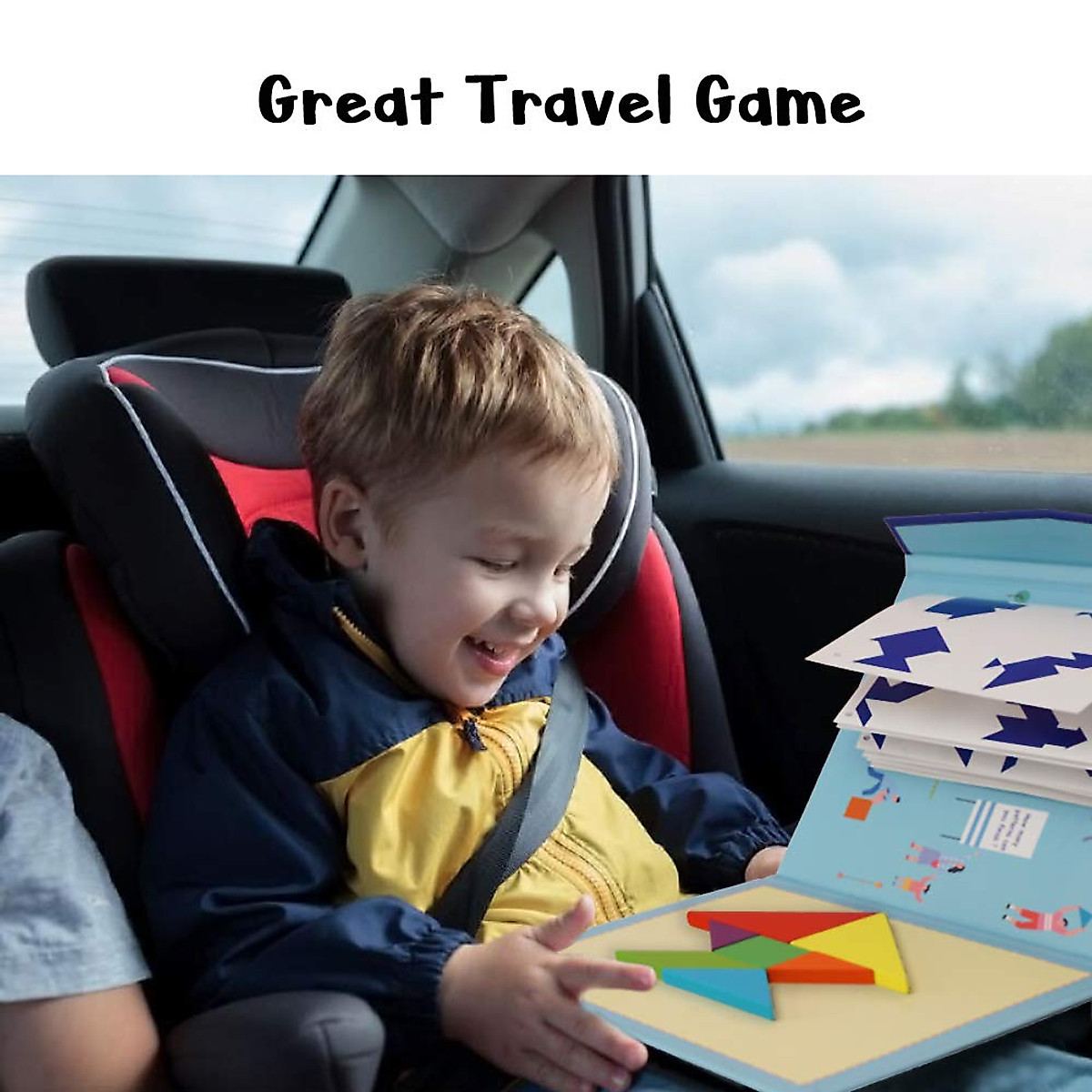 BEESTECH Wooden Tangram Puzzle Book, Travel Games for Kids in Car, Plane or Take Out for Restaurant, Educational Learning Puzzles Toys, On The Go Toys for Kids, Boys, Girls 3,4,5,6,7,8 Years Old