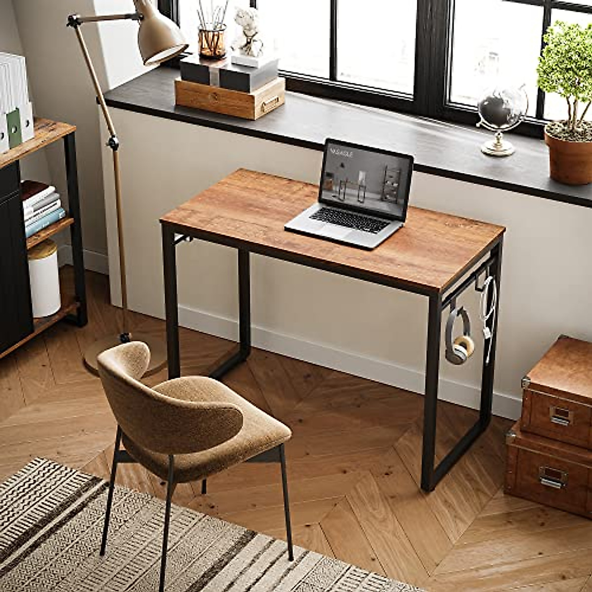VASAGLE ALINRU L-Shaped Computer Corner Desk, 58.7 x 58.7 x 29.5 Inches, Walnut Brown + Black & Computer Writing Desk, 39 Inch Office Study Table, 39.4", Walnut Brown