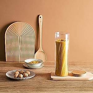 ComSaf Glass Spaghetti Pasta Storage Container with Lids 74oz Set of 3, Tall Clear Airtight Food Storage Jar with Bamboo Cover Kitchen Pantry Storage Container for Noodles Flour Cereal Coffee Beans