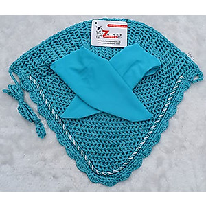 Zainee Sports Horse Ear Bonnet Ear Net Hat Fly Bonnet Hood Mask Fly Veil Full Hand Made Cotton (Horse/Full, Teal)