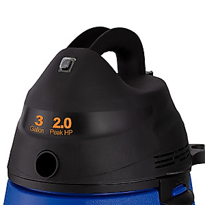 Koblenz WD-353L Portable Wet-Dry Vacuum, 3 Gallon 2.0 HP, 5 Year Warranty, Blue, Black