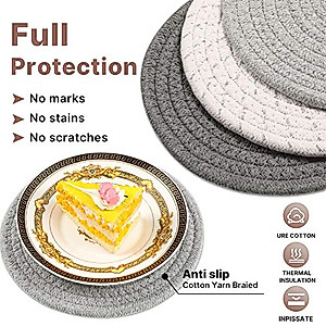 7 Pieces Square Pot Holders Washable Heat Resistant Pocket Mitt with Hanging Loop and Round Thread Weave Coaster Braided Drink Hot Pad Absorbent Woven Coaster for Kitchen Cooking Dinning
