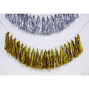 20 pcs Shiny Paper Tassels Fringe Banner, DIY Kit Party Metallic Foil Hanging Garland, Table Decor, Party Wall Backdrop Decorations for Bachelorette Wedding Christmas Halloween New Year (Gold)