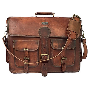 Cuero DHK 18 Inch Vintage Handmade Leather Travel Messenger Office Crossbody Bag Laptop Briefcase Computer College Satchel Bag For Men And Women (assorted colors)