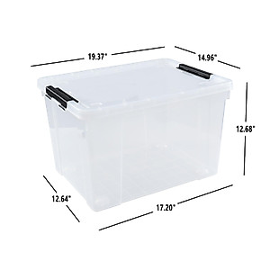 Lesbin 4-Pack 50 L Clear Plastic Storage Bin, Large Clear Latch Box with Wheels