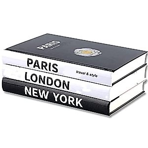 Hfpengzan 3Pcs Decorative Books for Home Decor, Hardcover Blank Faux Book Decor, Fake Display Book for Living Room, Entryway, Coffee Table, Bookshelf Decor (New York, Paris, London)