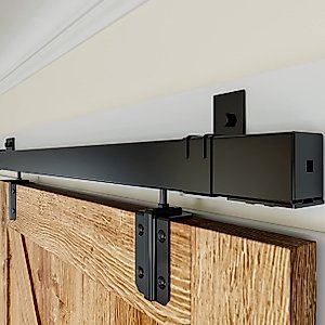 SMARTSMITH 8FT Box Rail Hardware Heavy Duty Steel Sliding Barn Door Track, Wall Mount Kit, Fit Indoor and Exterior Door, Smoothly and Quietly Easy to Install