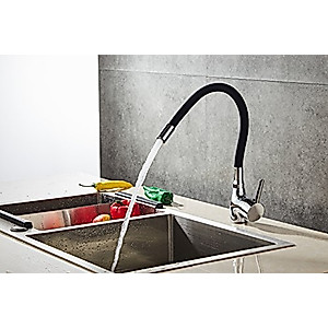 Chrome Finished Kitchen Faucet with Pull Down Sprayer Black Silicone Hose, for Bar