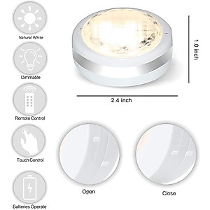 Starxing Puck Lights with Remote, Battery Operated Under Cabinet Lighting, Led Tap Light with Remote Control, Locker Light Closet Light, 4000K Natural White (6PK)