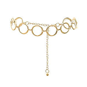 Juland Alloy Waist Chain Body Chain for Women Waist Belt Belly Chain Adjustable Body Harness for Jeans Dresses – Gold Ring Buckle 0413