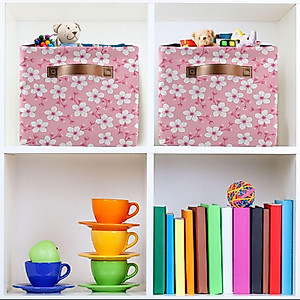 White Pink Cherry Blossom Storage Basket Bins Foldable Laundry Hamper Toy Storage Bins Box Organizer for Bedroom Office Clothes Pet Nursery Living Room,2 pcs