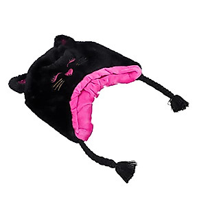 Toddler Cat Ear Winter Hat and Gloves for Girls, Fleece Lined Hat & Kids Mittens Set for Ages 4-7 Black