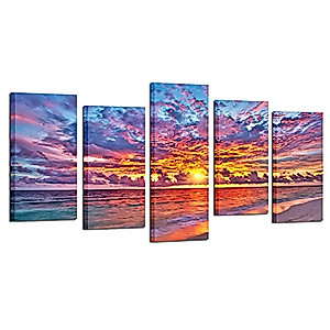Kreative Arts - 5 Pieces Modern Canvas Painting Wall Art Colorful Sunset Over Ocean on Maldives Seascape Picture Print On Canvas Giclee Artwork For Wall Decor (Large Size: L 60'' x H 32'')
