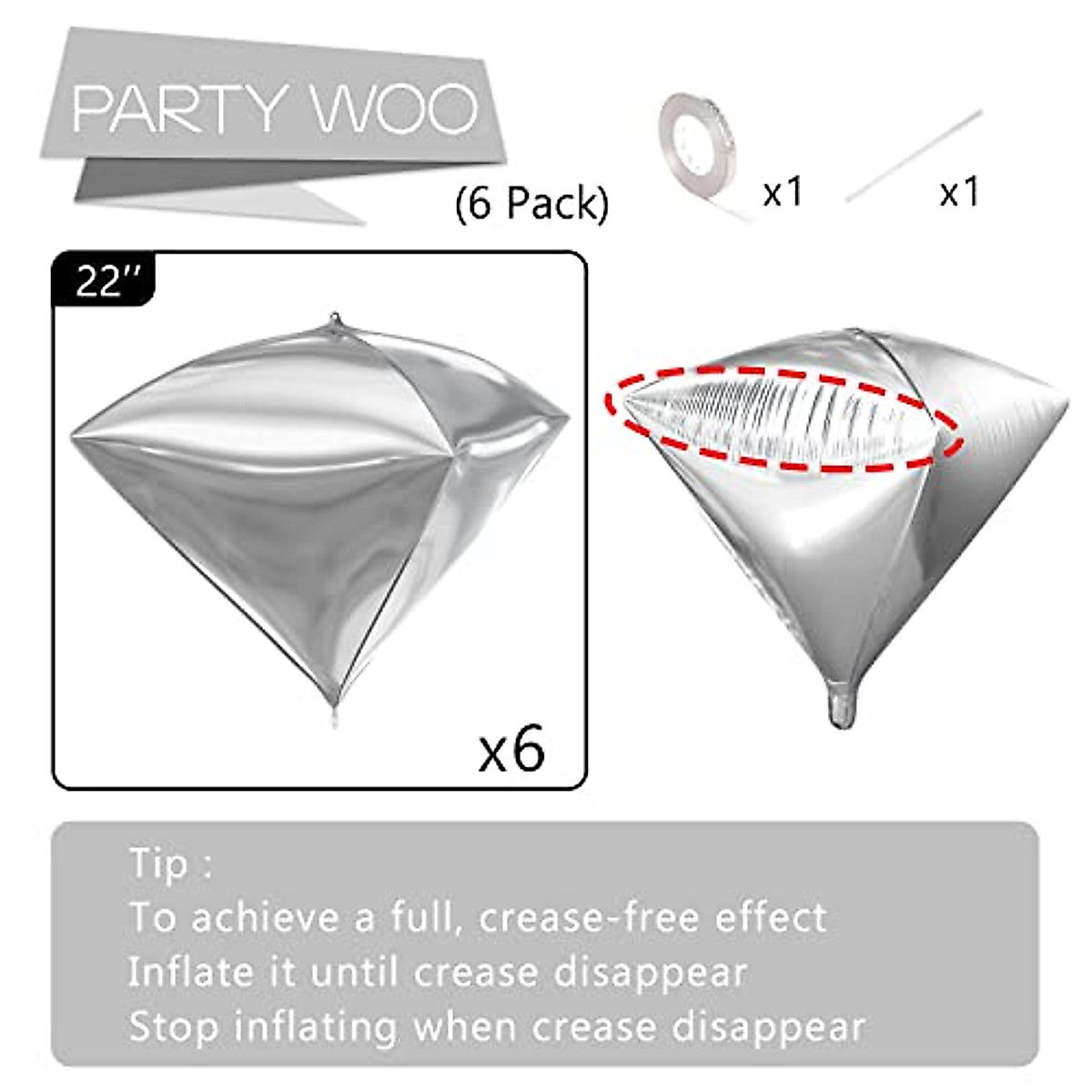 PartyWoo Metallic Silver Balloons 50 pcs 5 Inch and Diamond Silver Foil Balloons 6 pcs