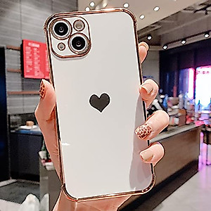 JFWEN Compatible with iPhone 14 Plus Case Cute Plating Love Heart Shockproof Protective Slim Thin Soft Silicone Electroplated Phone Cover for iPhone 14Plus 6.7 inch 2022 (White)