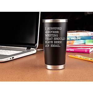 KLUBI Coworker Gifts Coffee Mug - Survived Another Meeting/Email - Large 20oz Coffee Tumbler -Funny Gift Idea for Boss, Coworker, Assistant Principal,