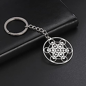 Angel Seal Archangel Metatron Keychain Holder Stainless Steel Geometric Solomon Keyring Amulet Car Key Chains Gift 2022 (Color: Style A)