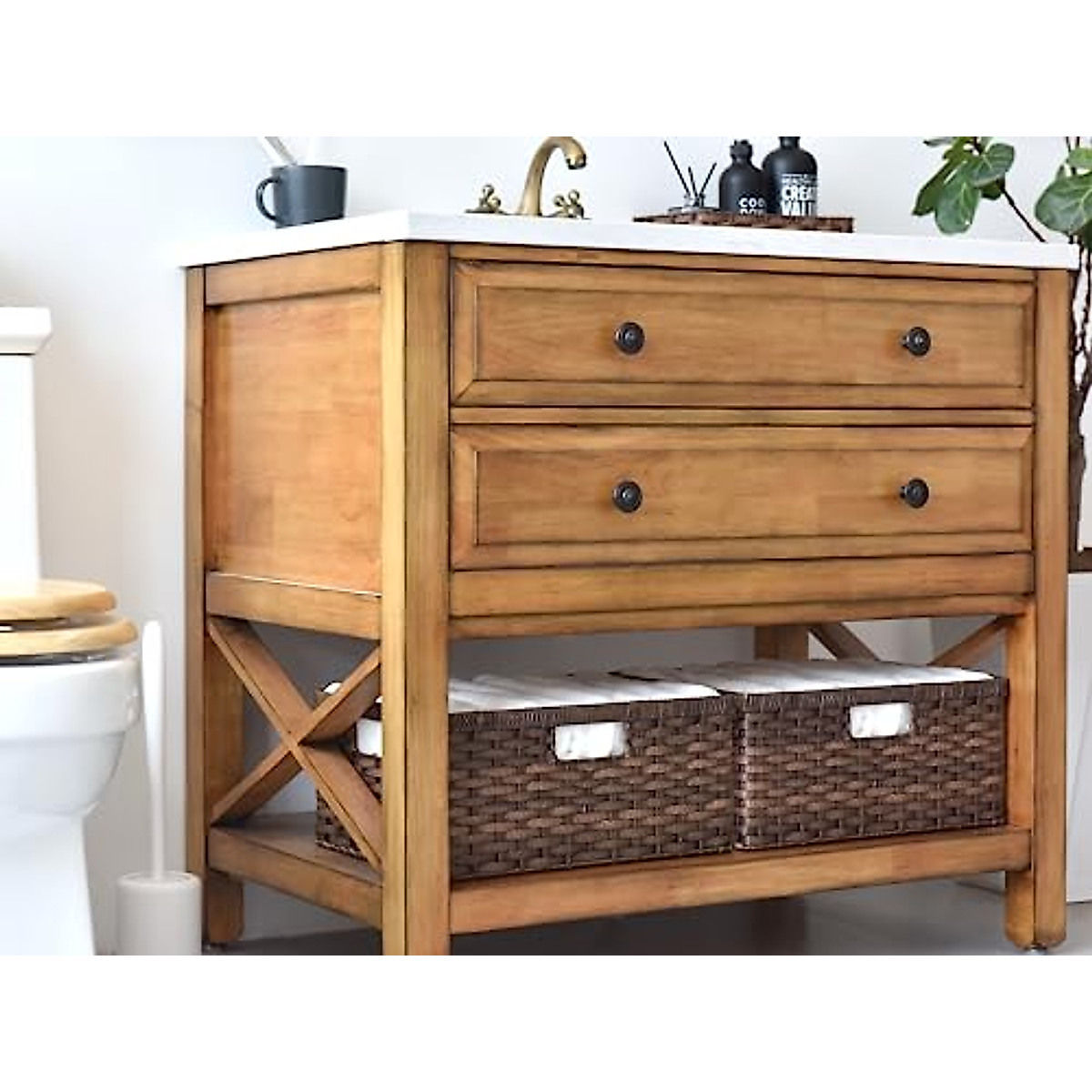 Labcosi Large Wicker Basket, Plastic Wicker Storage Basket, Wicker Storage Basket for Bathroom, Plastic Storage Bin with Built-in Handles, Brown, 15 "L x 11 "W x 6.75 "H, 1 Pack