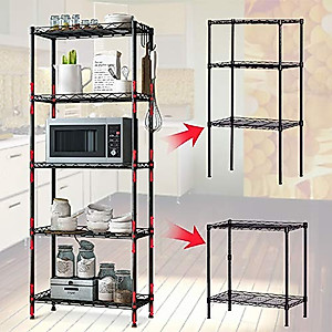 5 Tier Heavy Duty Height Adjustable Storage Rack Wire, Black Commercial Grade Steel Layer Shelving Unit Organizers, Large Metal Storage Shelves for Kitchen Garage Closet Pantry Laundry Bathroom