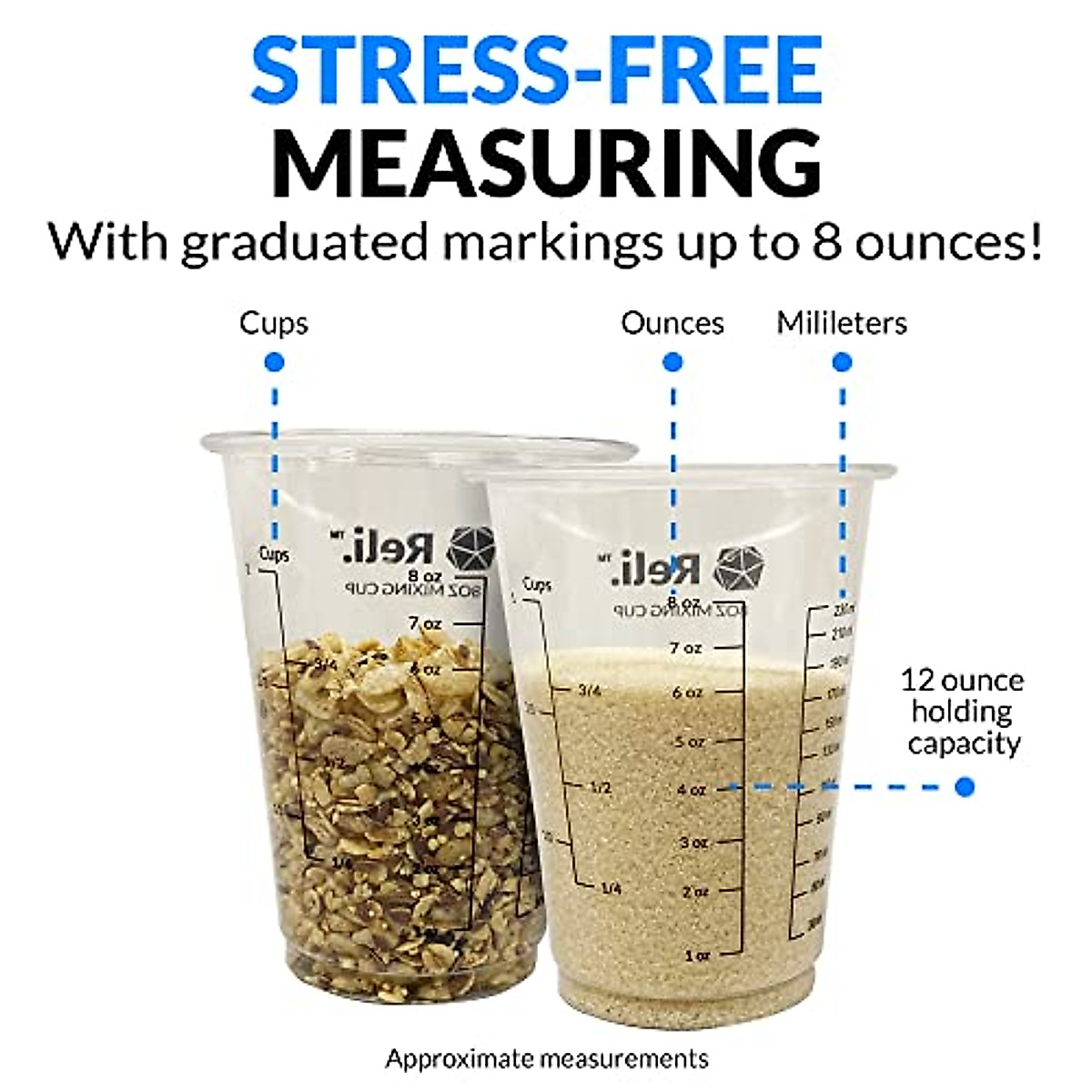 (120 Pcs - Bulk Value) Reli. 8 oz Paint Mixing Cup/Resin Mixing Cups | Disposable Measuring Cups | Clear Plastic Mixing Cups for Paint, Epoxy Resin, Pigments | Multipurpose Self Mixing Cup/Epoxy Cup