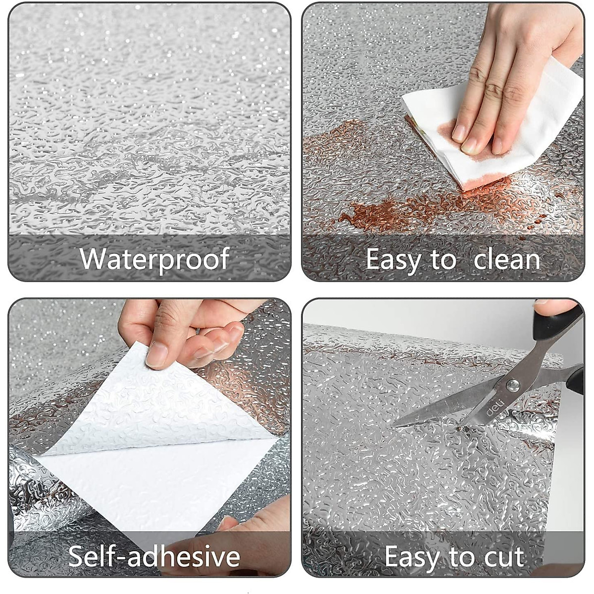 15.94x393.7 inches Kitchen Backsplash Wallpaper, Aluminum Foil Self Adhesive Oil-Proof Wall Sticker Peel and Stick Heat Resistant Contact Paper for Shelf Liner, Drawer Liner, Cabinet Liner