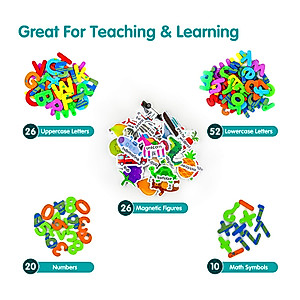 Magnetic Letters and Numbers for Toddlers, Vcertcpl 134pcs Refrigerator Alphabet Magnets for Kids ABC Learning with Animal Vehicle Fruit Patterns, Classroom Supplies Foam Letters Toys for Toddlers 3-7