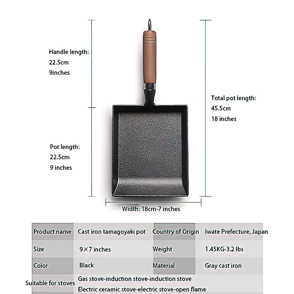 CoolZephyr Pre-Seasoned Cast Iron Tamagoyaki Pan - 9x7 Inches Ideal for Japanese Egg Omelettes